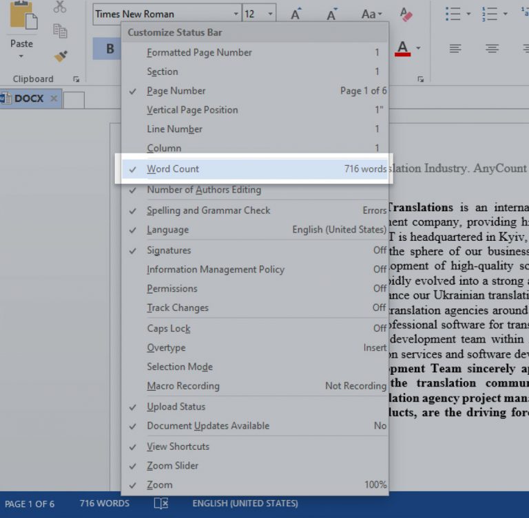 How do you figure out a word count in Microsoft Word 2013?