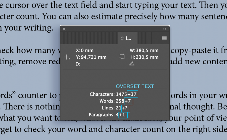 Unexpected ways to perform character and word count in InDesign.